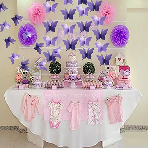 ADLKGG Butterfly Hanging Garland 3D Paper Bunting Banner Party Decorations Wedding Baby Shower Home Decor Purple 4 Pack, 110 inch