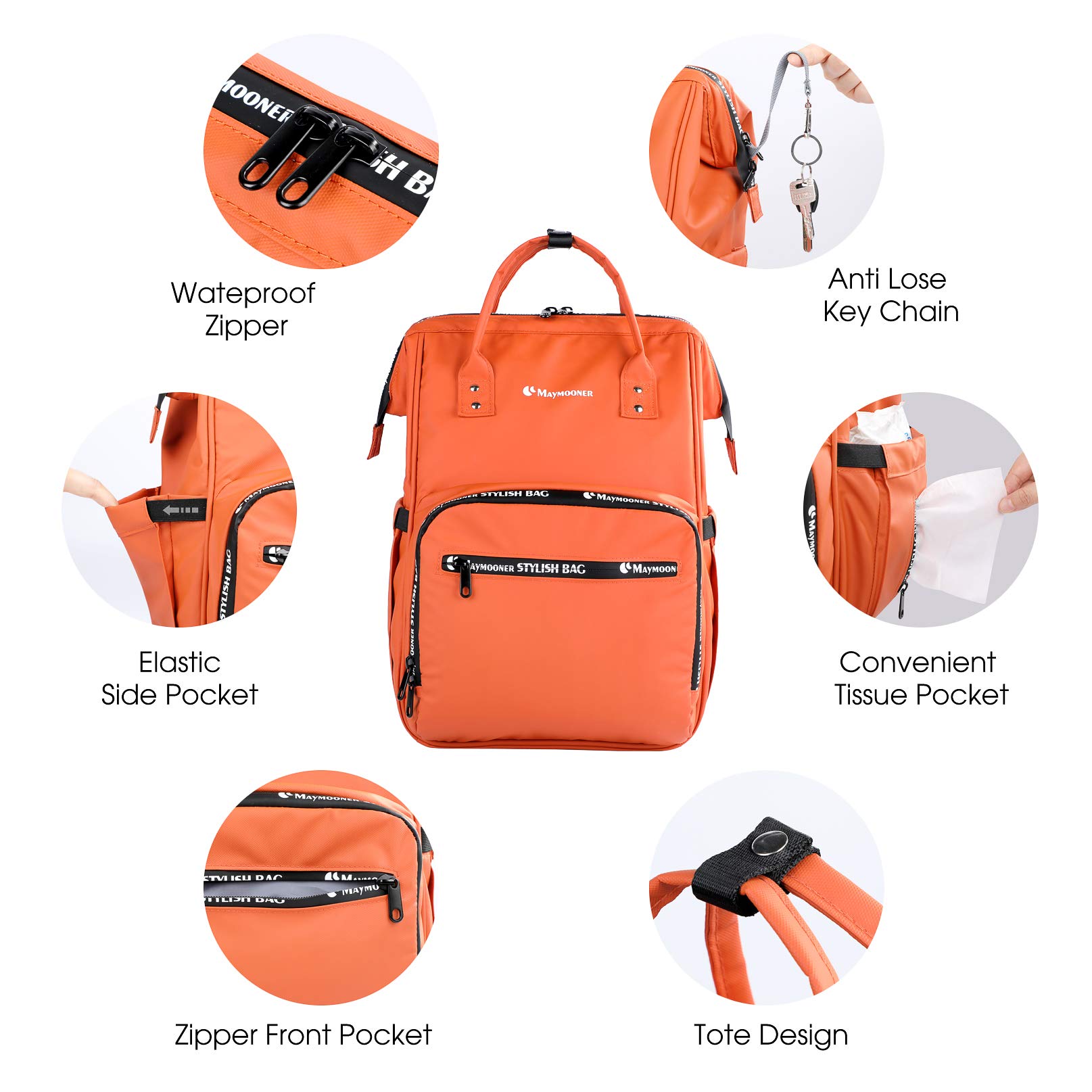 Baby Diaper Bag Backpack, Multi-Function Waterproof Travel Back pack Nappy Bags for Women Baby include Insulated Pocket, Changing Pad, Stroller Straps and Elastic Luggage Strap for Travel Orange