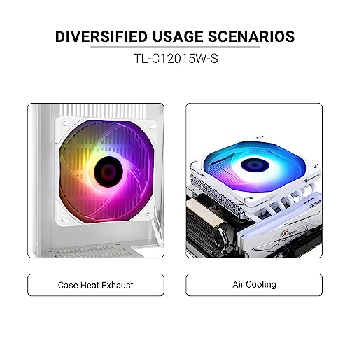 Thermalright C12015W-S CPU Fan Computer case Fan Quiet 4pin PWM ARGB PC Fan, 15mm Slimline Cooler Fan, 120mm CPU Cooling Fan(White)
