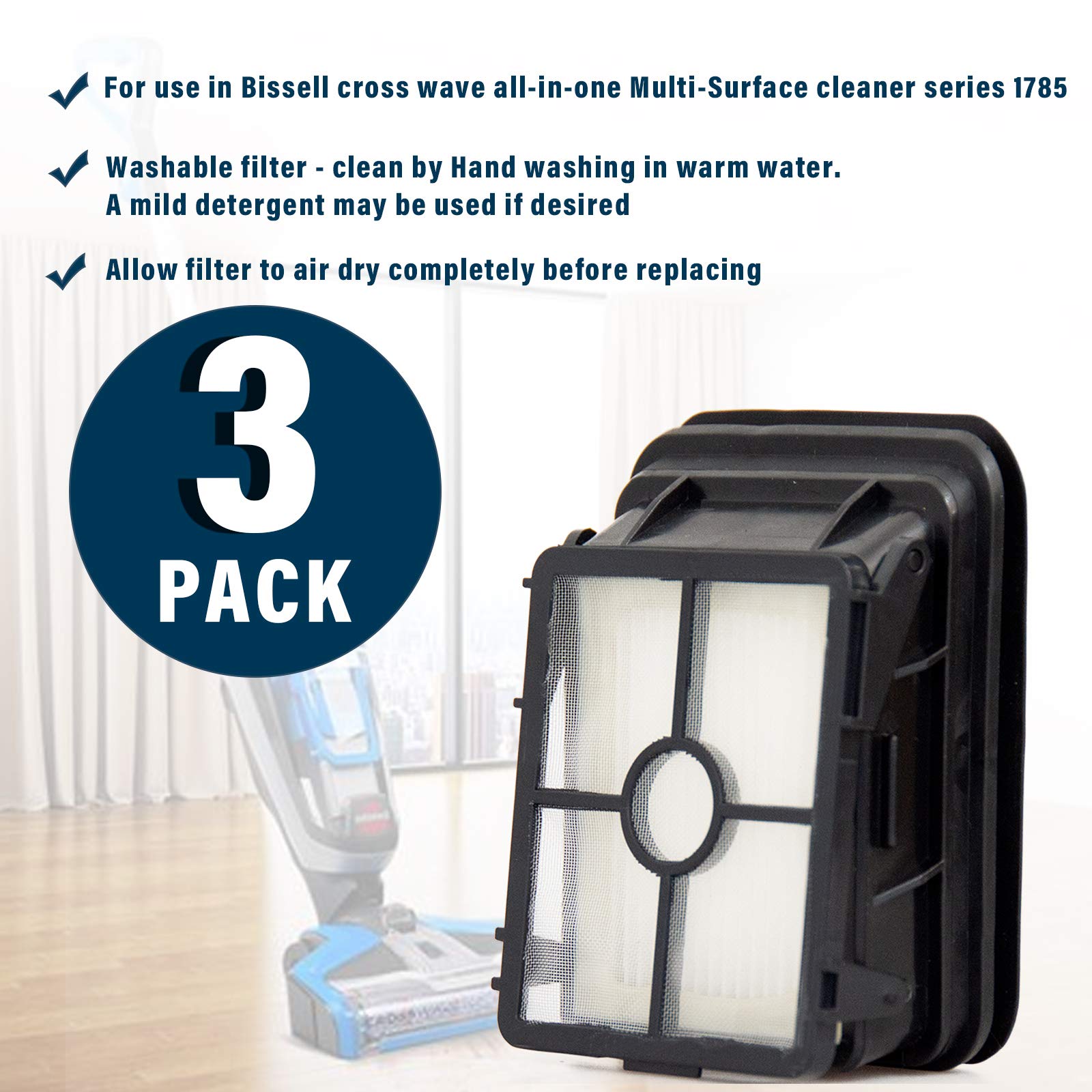 2306A,1785A Replacements Brush Roller & Filters Set Compatible with Bissell Crosswave 1785 2306 2551 Series Wet Dry Vacuum Cleaner