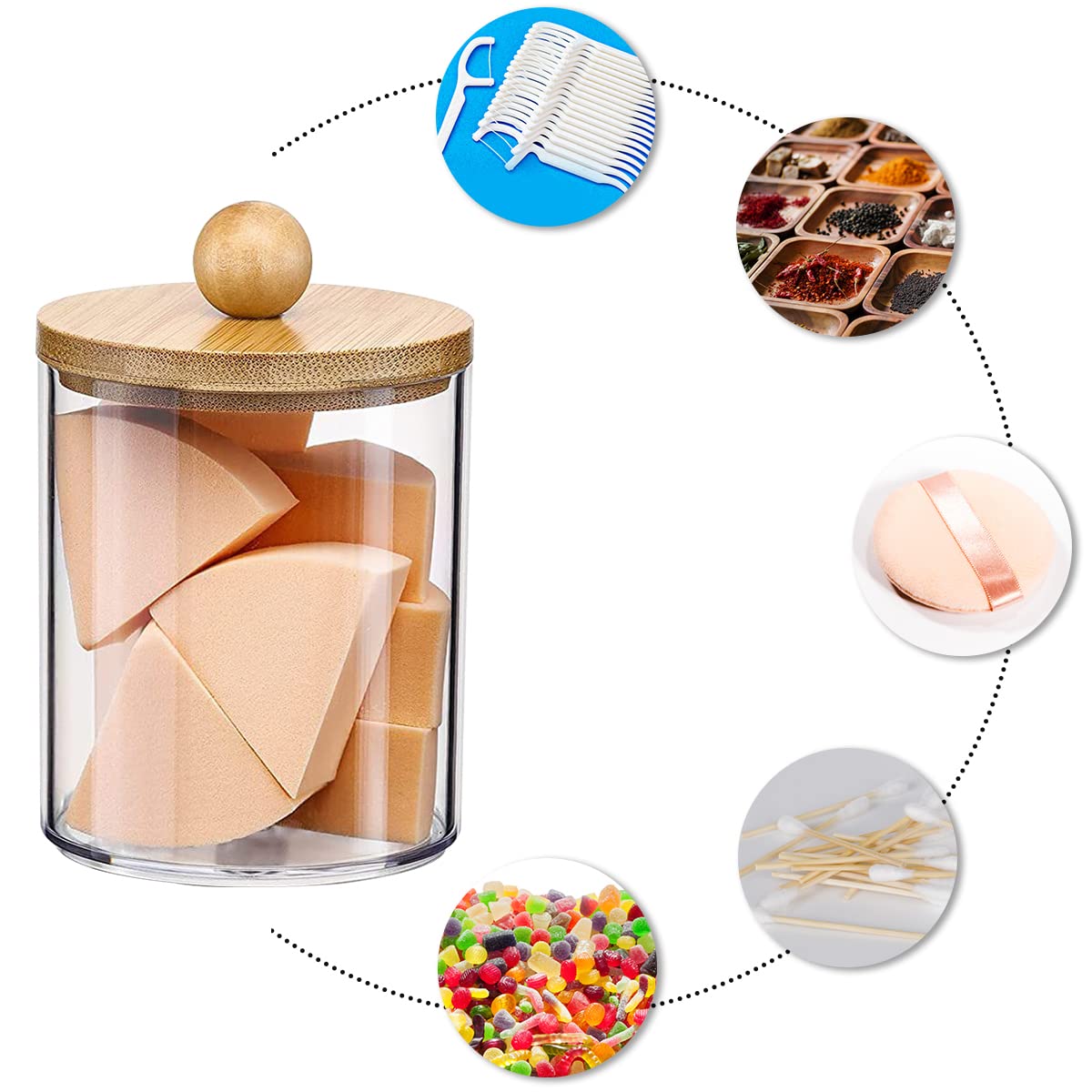 3Pcs Qtip Holder Dispenser, Apothecary Jars with Bamboo Lids, Clear Acrylic Bathroom Jars with Tray, Cotton Swab Storage Dispenser, Reusable Bathroom Canisters, Cotton Swab Holder Dispenser for Makeup