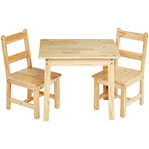 Amazon Basics Kids Solid Wood Table and 2 Chair Set, Natural