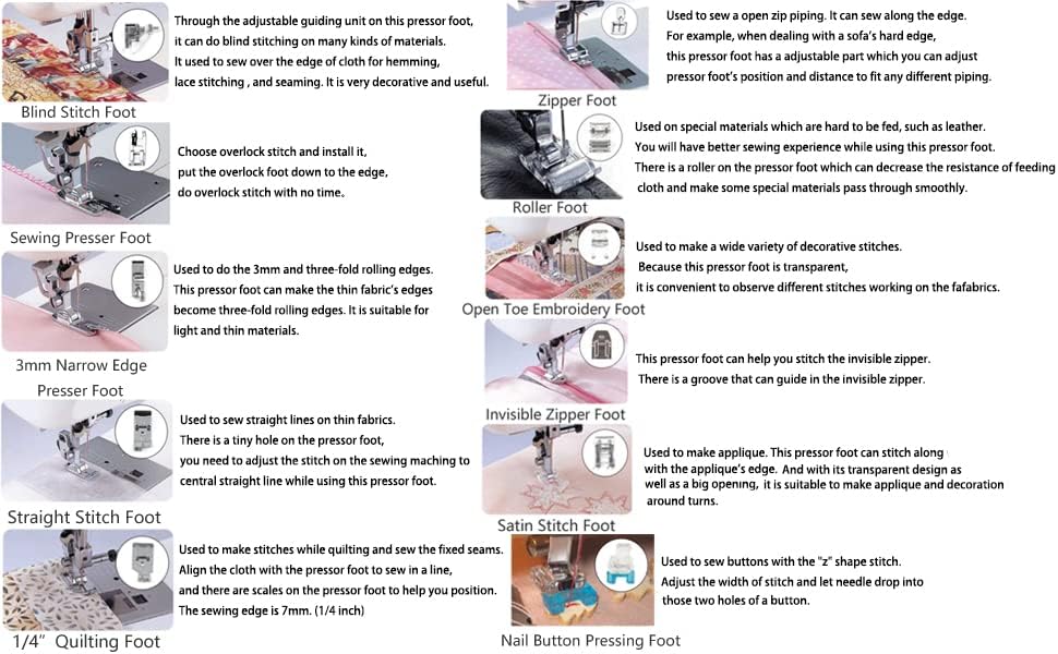 11Pcs Presser Feet, Sewing Machine Kit Household DIY Spare Parts Accessories for Sewing Machine Brother Singer Janome Toyota