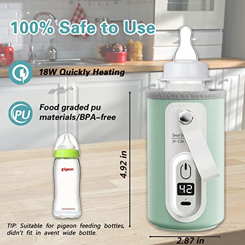 SOPEWOD Portable Bottle Warmer, USB Bottle Warmer for Breastmilk and Formula with LCD Display, Fast and Accurate Heating of Baby Bottle Warmer for Car and Travel(Green)