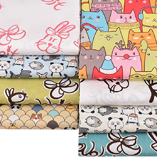 discountstore145 8Pcs Fabric Patchwork, Cartoon Animal Print Cotton Fabric Kids Bedding for Patchwork Sewing Bags 20 * 25cm