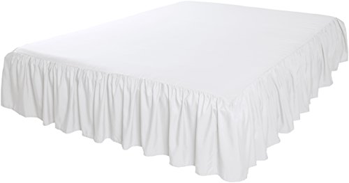 Amazon Basics Lightweight Ruffled Bed Skirt, Classic Style, Soft and Stylish 100% Microfiber With 16" Drop, Queen, Bright White, Solid