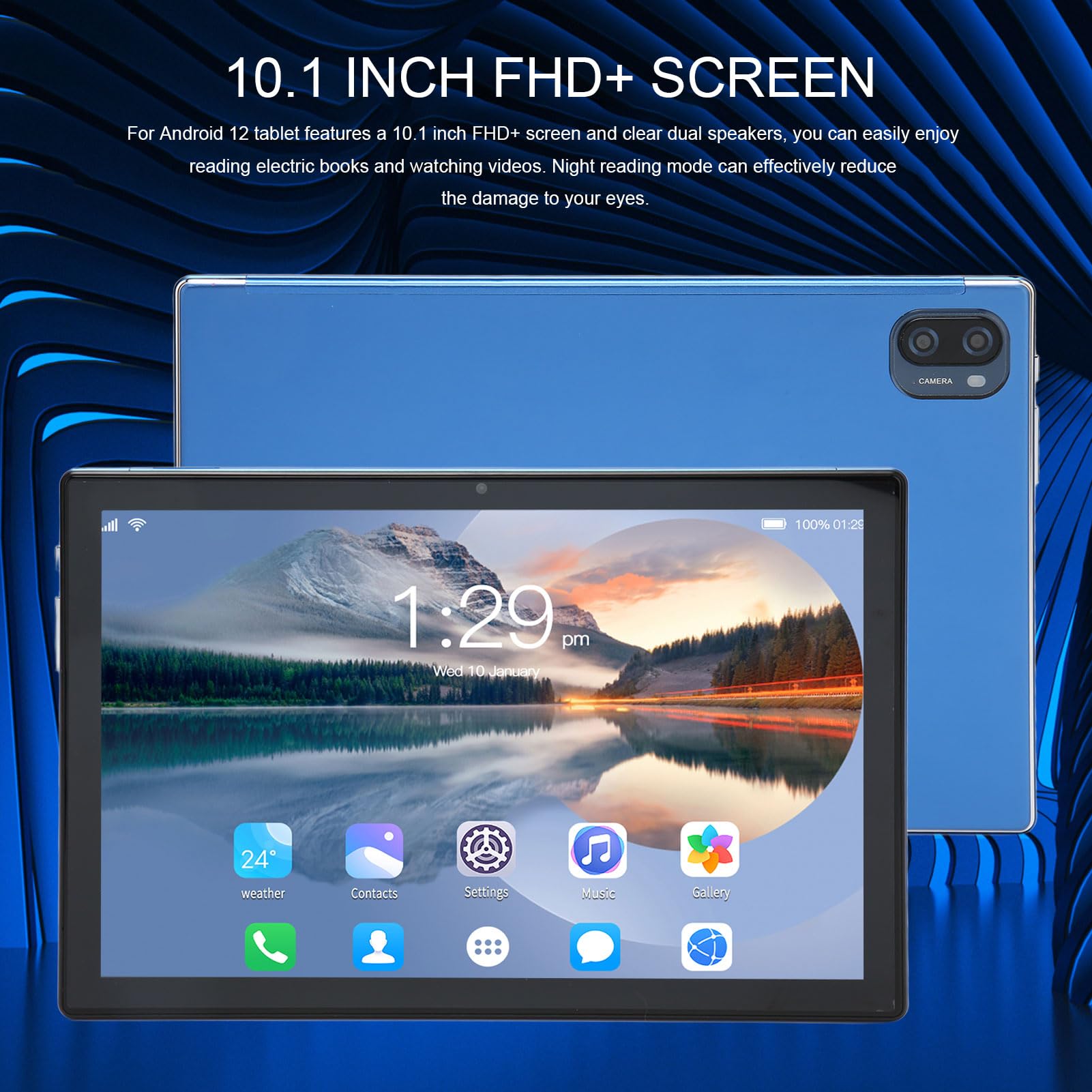 10.1 Inch for Android 12 Tablet, Octa CORE CPU, 8GB RAM 256GB ROM, 5G WiFi, 2 in 1 Tablet with Keyboard, Blue (US Plug)