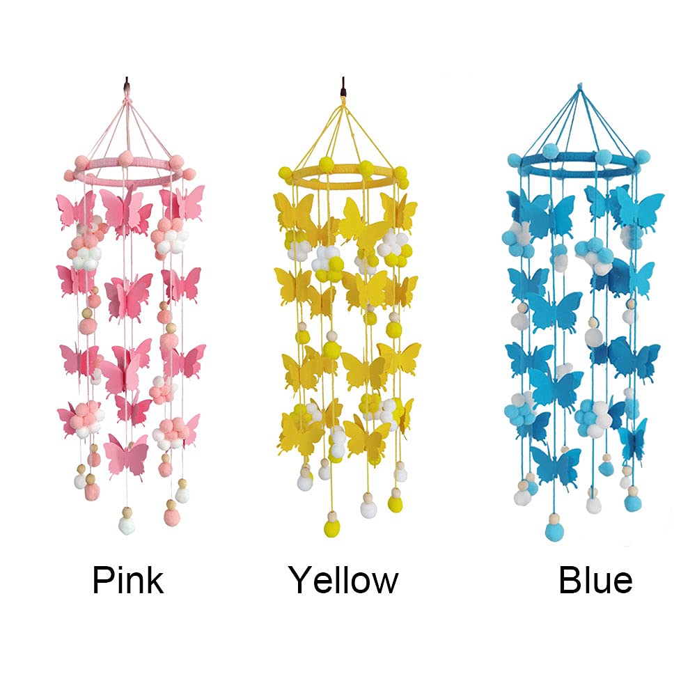 Baby Crib Mobile Cute Butterfly Felt Ball Mobile Ceiling Mobile Hanging Decoration for Baby Nursery Room Decor Baby Shower (Pink)