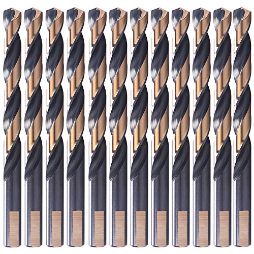 12 PCS 19/64" HSS Black and Gold Coated Twist Drill Bits, Metal Drill, Ideal for Drilling on mild Steel, Copper, Aluminum, Zinc Alloy etc. Pack in Plastic Bag