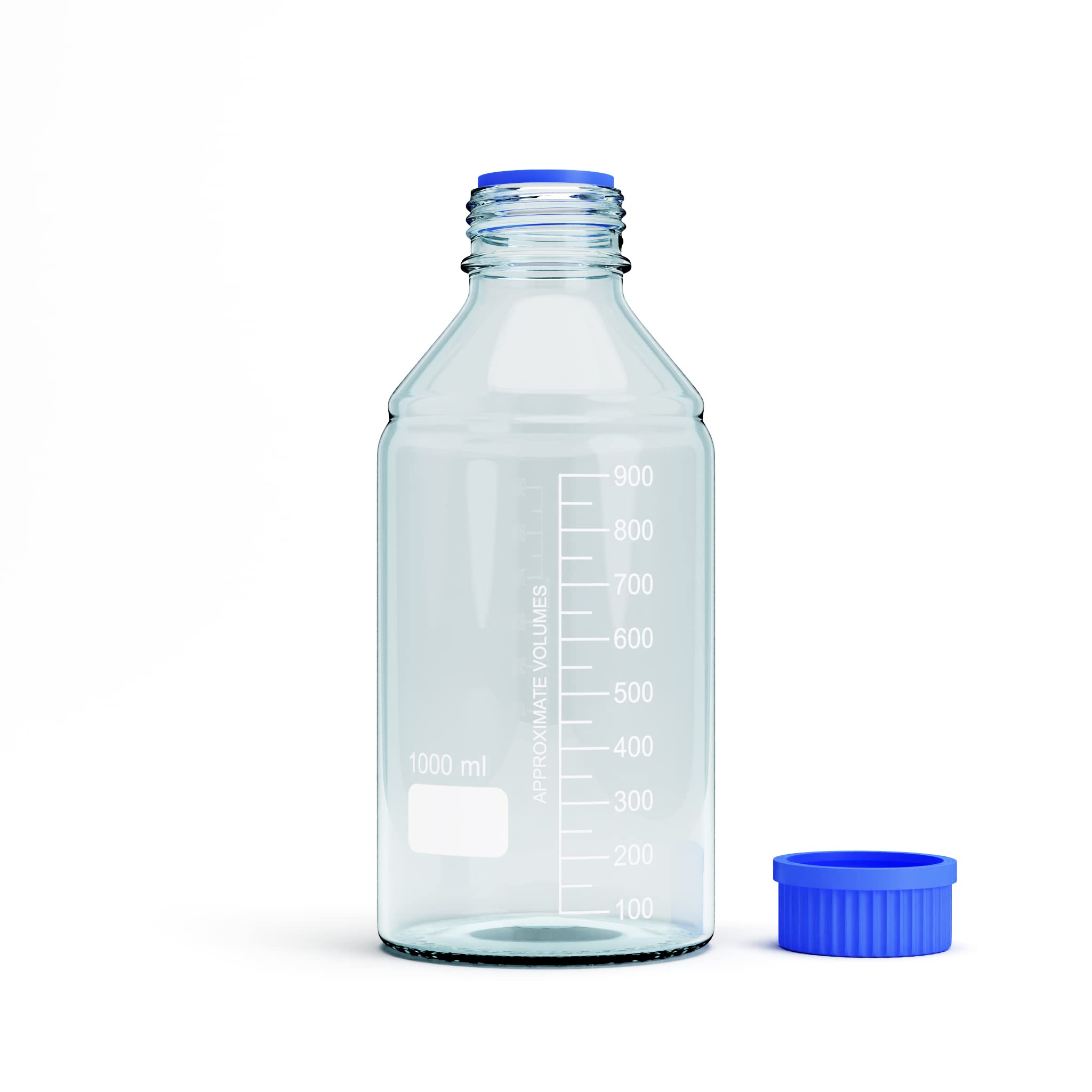1000ml Storage Glass Bottles – 2pcs Round Media Storage Bottle – Borosilicate Glass Bottles – Safe Probe Storage Glass Storage Bottles with GL45 Blue Screw Cap (1000ml - 2pcs)