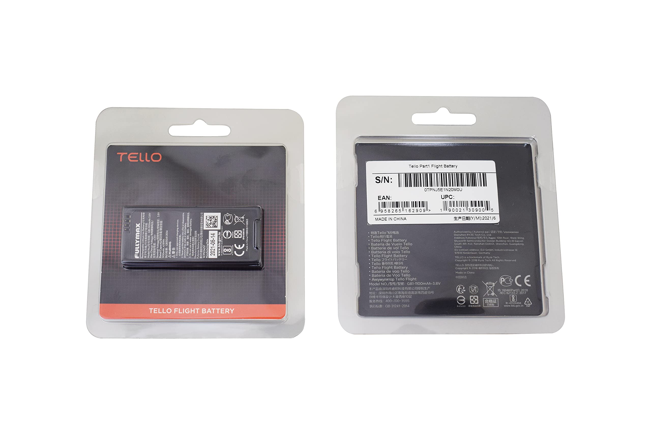 2PCS 3.8V 1100mAh Lithium Battery with 3-in-1 Charger for DJI Tello Remote Control Drone