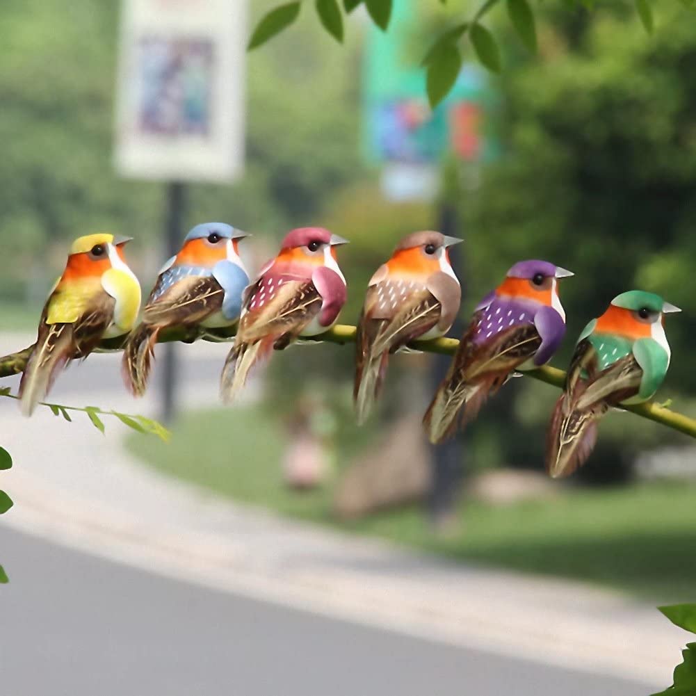 12Pcs Artificial Feather Birds Simulation Foam Birds with Claw Birds Ornaments DIY Craft for Home Garden Wedding Decoration Party Supplies