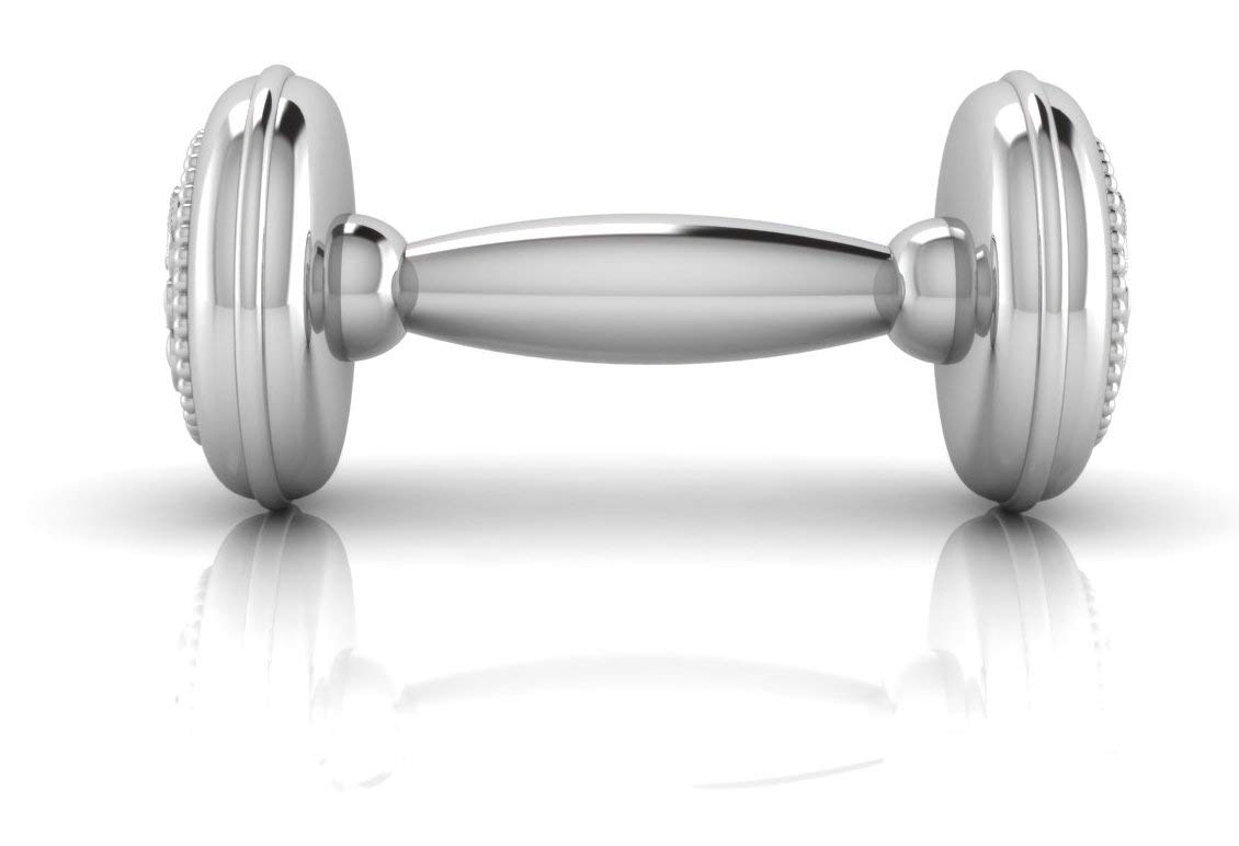 Krysaliis Silver Plated Teddy Rope Dumbbell Rattle for Newborn Baby boy and Baby Girl - Non-tarnishing, Durable, and Custom Engraveable Gift - Packaged in a Beautiful Gift Box
