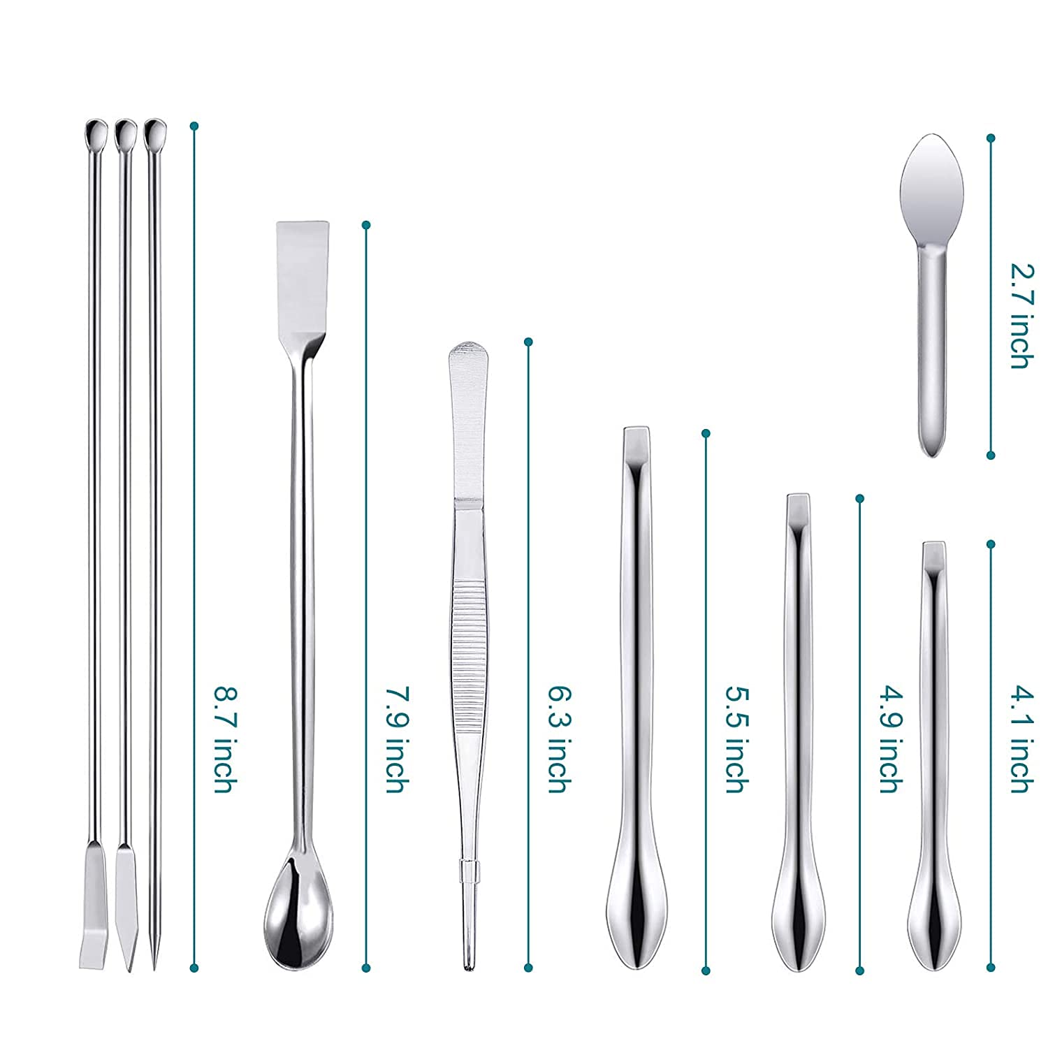 25 Pcs Stainless Steel Lab Spatula Micro Scoop Set Laboratory Tiny Mixing Spatula with Tweezers Long Sampling Spoon for Powders Gel Cap Capsule Filler (25Pcs)
