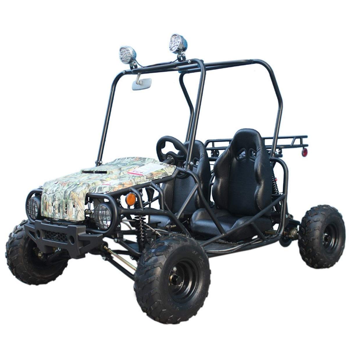 110cc Youth Go Kart Kids Go Cart Gokart 2 Seater Go Kart with Gloves, Google and Handgrip (Black)