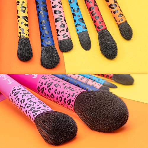 SHE HAS Makeup Brushes Set for Beginners Colorful Makeup Brush Kit Set 8Pcs Cute Make Up Brushes for Girls Premium Synthetic Face Powder Blush Contour Concealer Eyeshadow Leopard Print Makeup Brushes