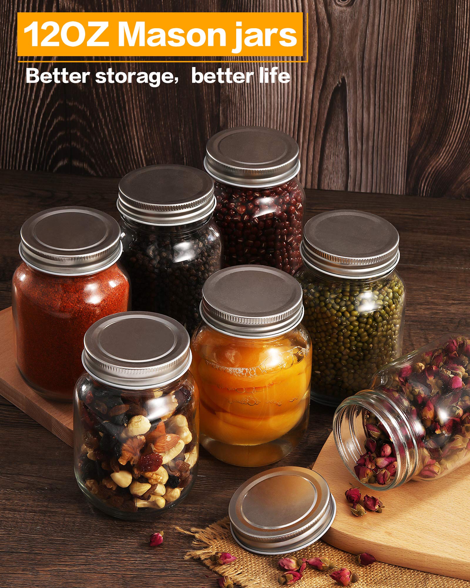 12oz Glass Jars With Lids Regular Mouth 20 Pack -Mason Jars 12 oz For Crafts, Meal Prep, Canning Jars For Food Storage Frascos De Vidrio Con Tapa Para Conservas-with 20 Chalkboard Stickers-Silver Lid