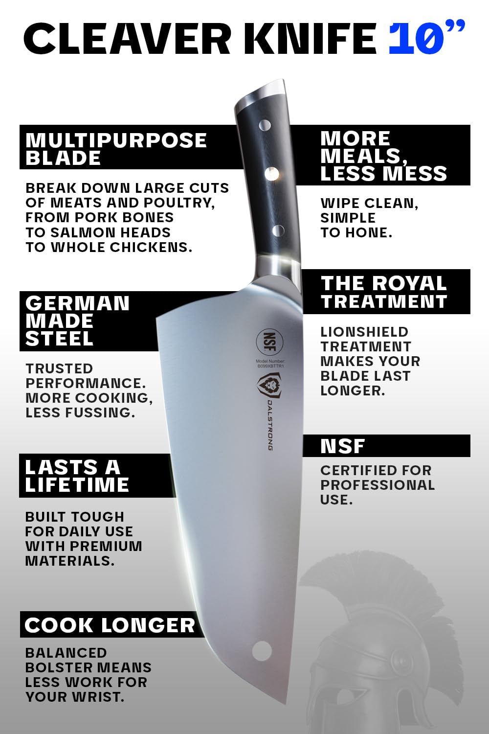 Dalstrong Meat Cleaver Knife-10-The Bestiarius-Gladiator Series-Forged German High Carbon Steel- Heavy Duty Giftable Kitchen Knife-Black Handle- w/Sheath- Razor Sharp - NSF Certified