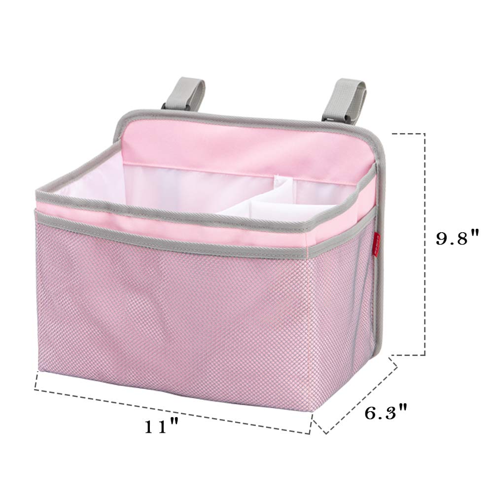 Baby Diaper Caddy Bag Stacker Organize - Nursery Storage Bin for Diapers, Wipes & Toys - Protable Diaper Organizer for Crib Wall (Pink)