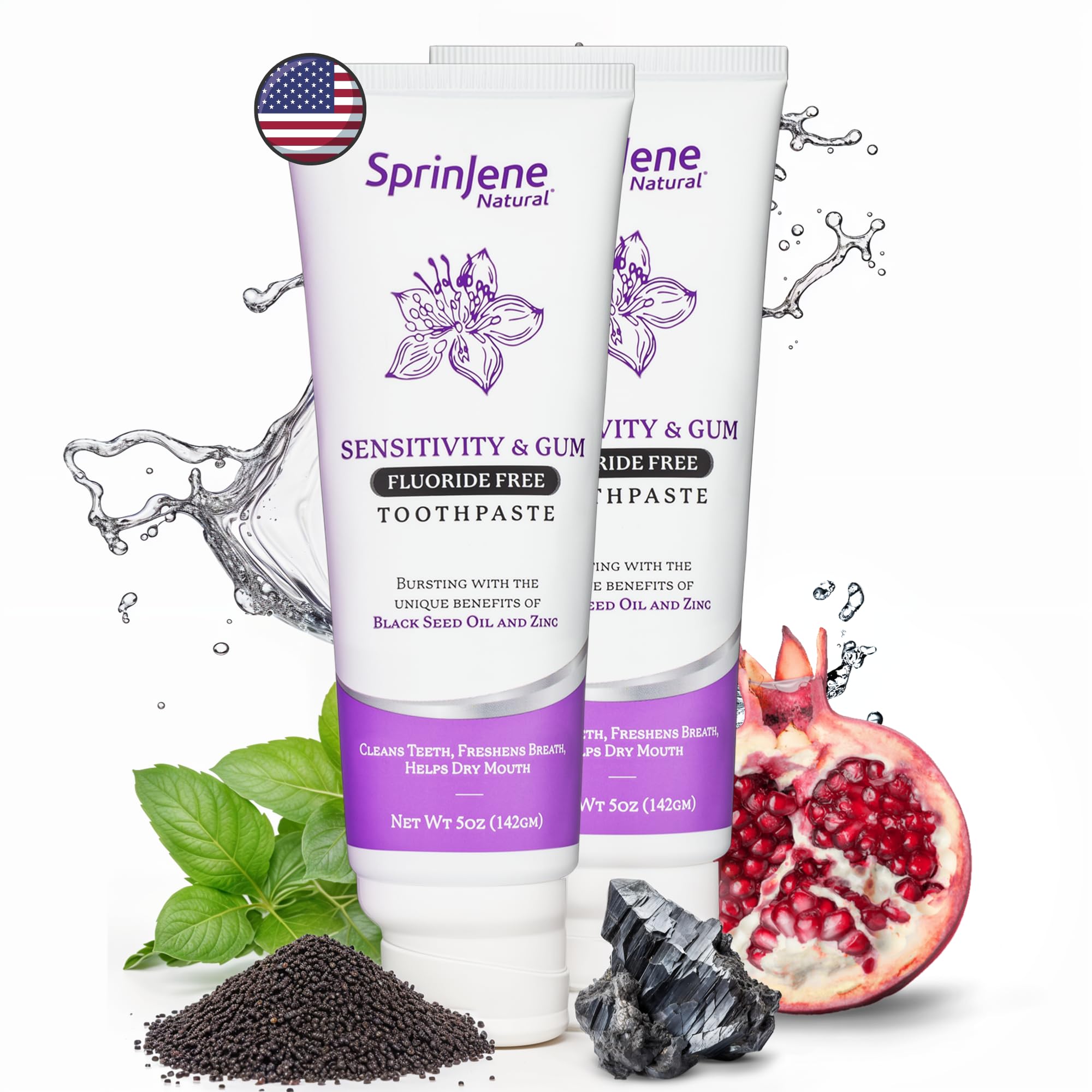 SprinJene Natural Sensitivity & Gum, Fluoride Toothpaste for Sensitive Teeth | Natural Toothpaste for Cavity Protection | 2 Pack