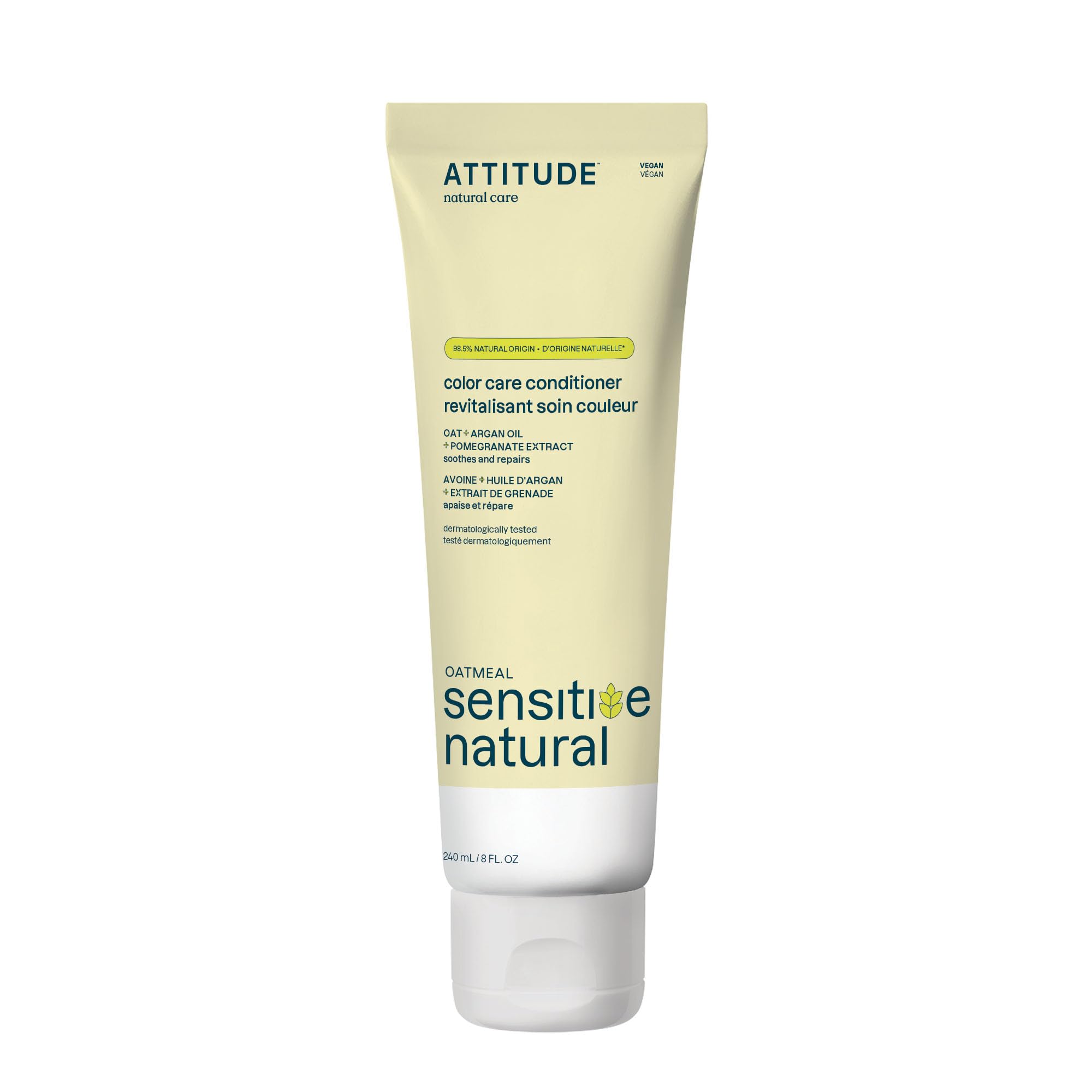 ATTITUDE Hair Conditioner for Sensitive Dry Scalp, Soothing Oat, Protects Color, Naturally Derived Ingredients, Dermatologically Tested, Vegan Detangler, Color Care, 8 Fl Oz
