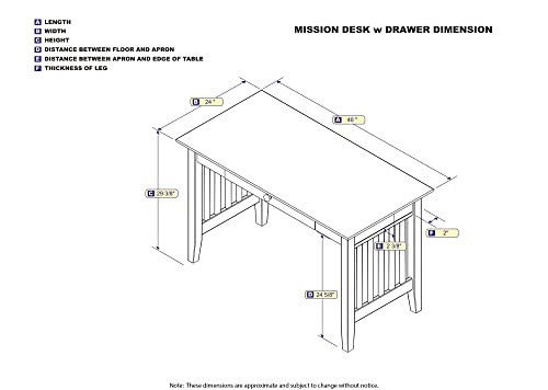AFI Mission Desk with Drawer White