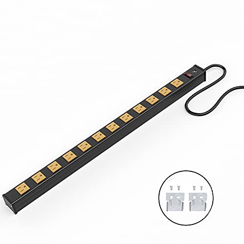 12 Outlets Heavy Duty Metal Socket Power Strip,Oviitech 6-Foot Long Extension Cord with Circuit Breaker. Mounting Brackets Included,Workshop/Industrial use, ETL Certified,Yellow