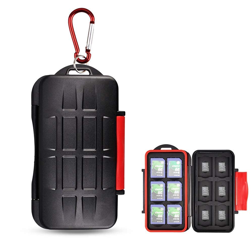 Water-Resistant Memory Card Case + 120 Count Card Labels: Camera Memory Card Holder with Memory Card Labels for 12 SD Cards & 12 Micro SD Cards
