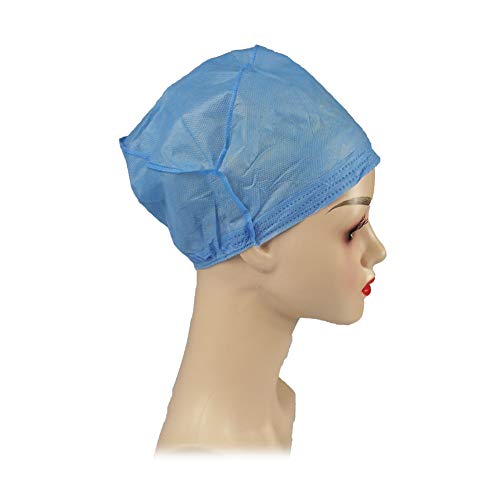 100PCS Disposable Working Hair Cap with Elastic SMS Easy Breathe Cool and Strong Head Cover Blue