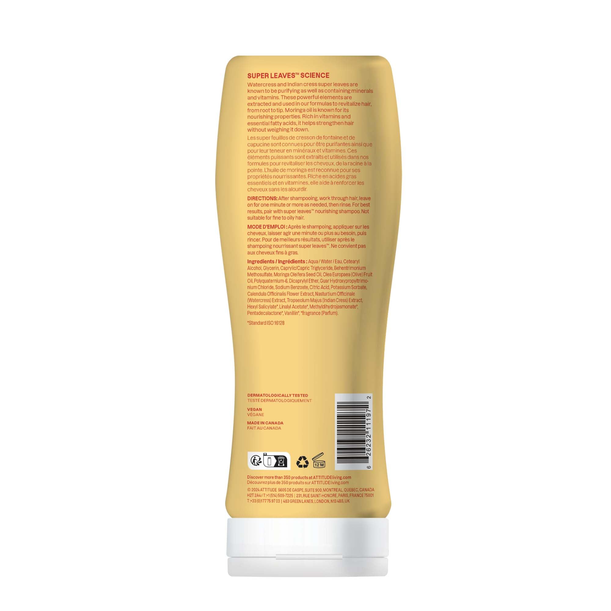 ATTITUDE Nourishing Conditioner for Curly Hair with Moringa Oil, Vegan and Naturally Derived, 3a, 3b, 3c Curl Type, Provides Lightweight Moisture to Curls, 16 Fl Oz