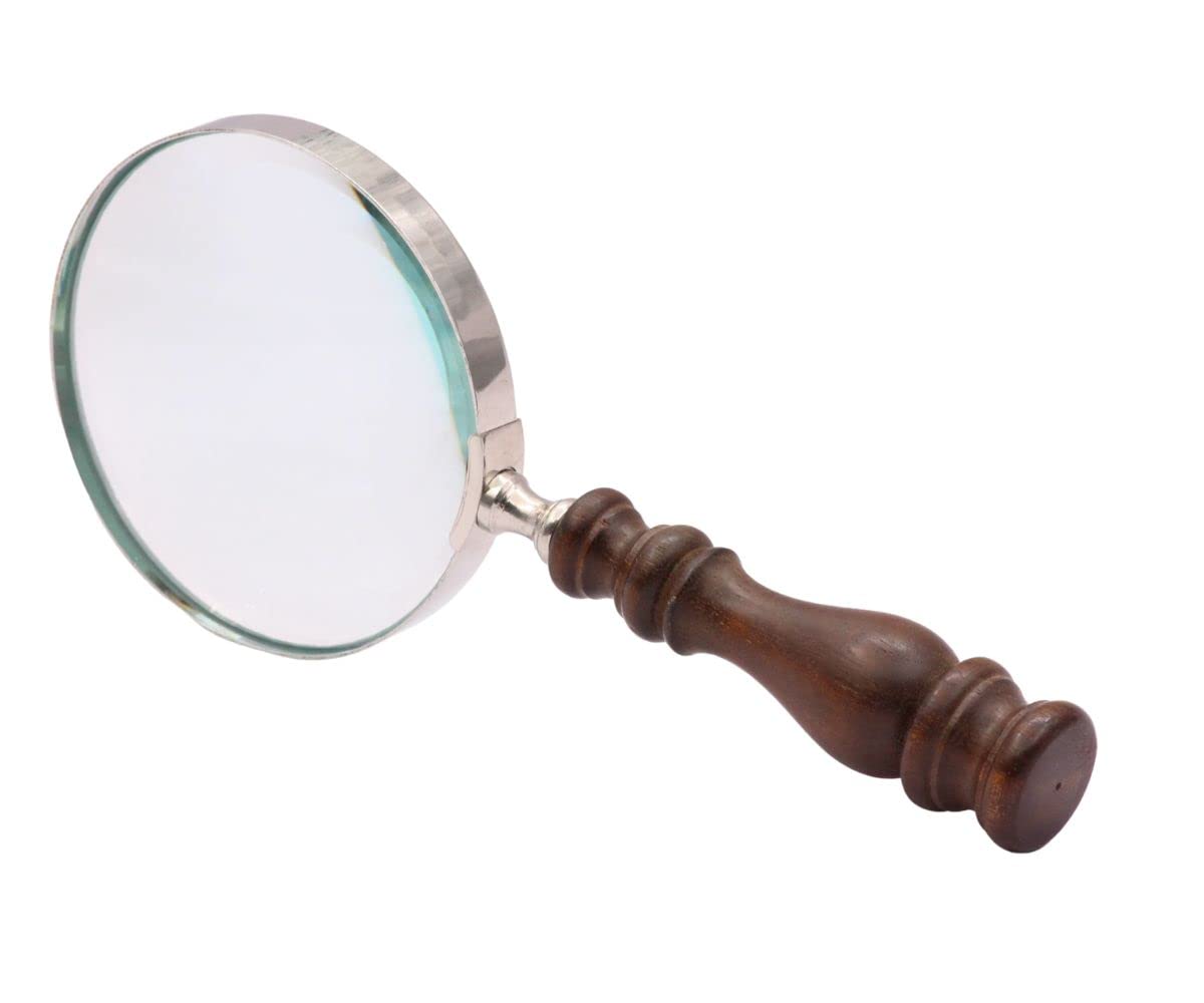 10x Handheld Magnifying Glass Lance with Hardwood Designer Handle Magnifier Loupe, Storage Heavy Cloth Pouch
