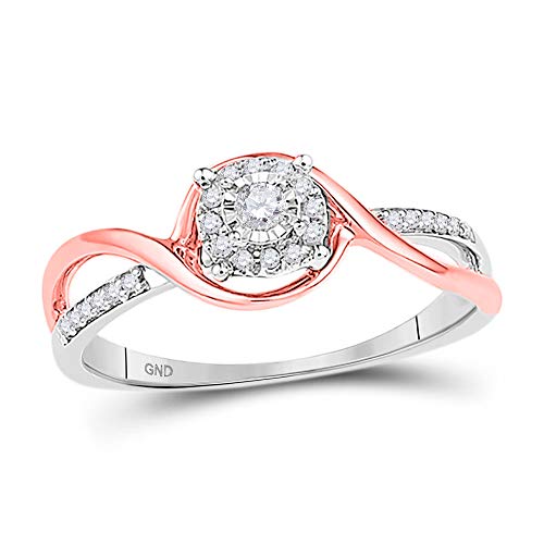 10kt Two-tone Gold Womens Round Diamond Solitaire Promise Ring 1/8 Cttw