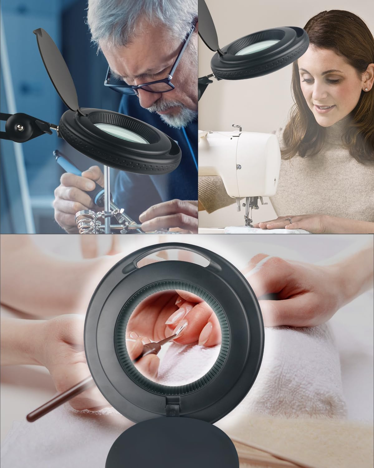 10X Magnifying Glass with Light, Adjustable Swing Arm 2200 Lumens LED Magnifying Desk Lamp with 3 Color Modes Stepless Dimming, Hands Free LED Lighted Magnifier for Close Work, Crafts Repair Painting