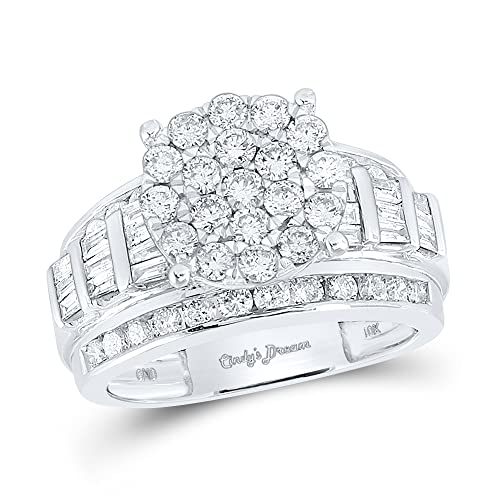 10kt White Gold Round Diamond Cluster Bridal Wedding Engagement Ring 2 Cttw