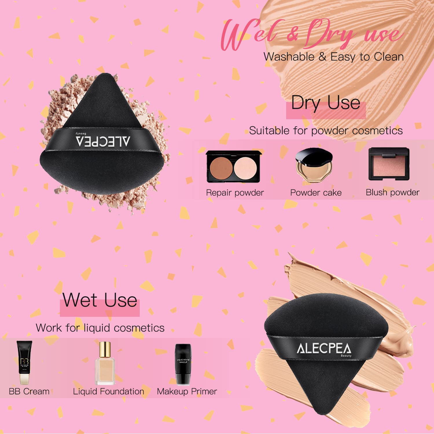 12 Pcs Velour Makeup Powder Puff, ALECPEA Triangle Powder Puff for Loose Powder Cosmetic Foundation Beauty Blender Sponge Makeup Tools for Contouring, Under Eyes and Corners - 2.76inch, Black