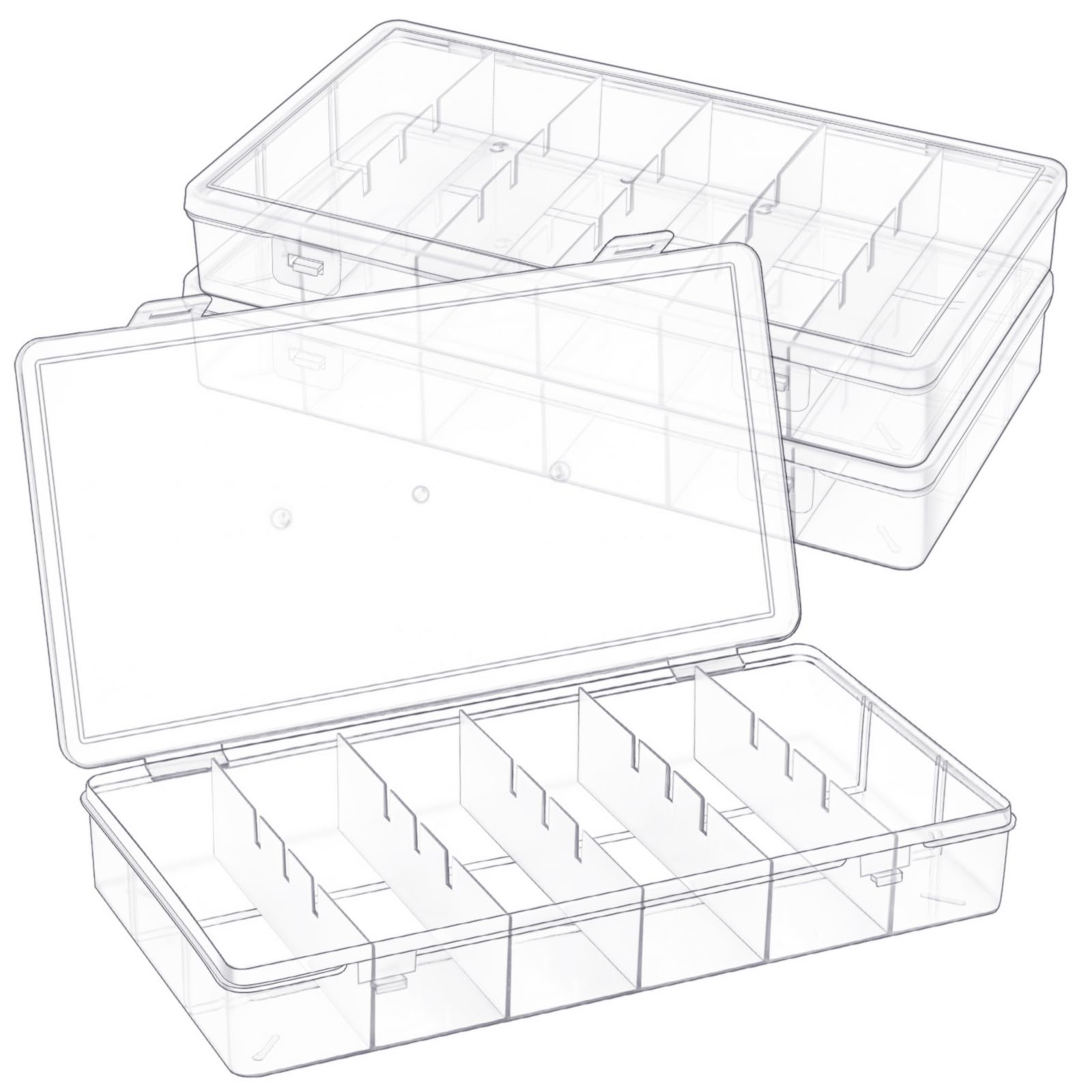Jutieuo 3 Pack Mascara Brushes Storage Boxes, 6-Grid Clear Plastic Organizer Box Container with Hinged Lid for Disposable Makeup Tools/Applicator/Swabs/Brushes