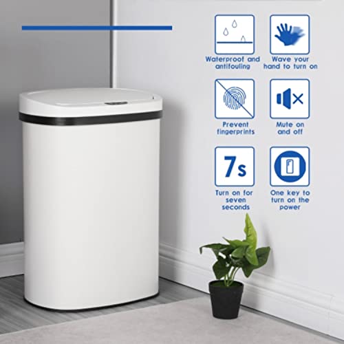 13 Gallon Kitchen Trash Can Automatic Garbage Can, Stainless Steel Waste Bin with Lid, Electronic Touch Free Motion Sensor Trash Cans High-Capacity Brushed Metal Trash Bin for Indoor, Black