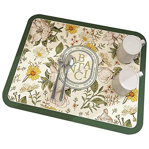 2023 New Fantasy Style Draining Mat,Powerful Absorbent Dish Drying Mat,Vintage Plates kitchen drying mat,Soft Diatom Mud Non-slip Drain Pad Quick Dry Mat for Kitchen Counter (D, 15.75×19.68 inch)