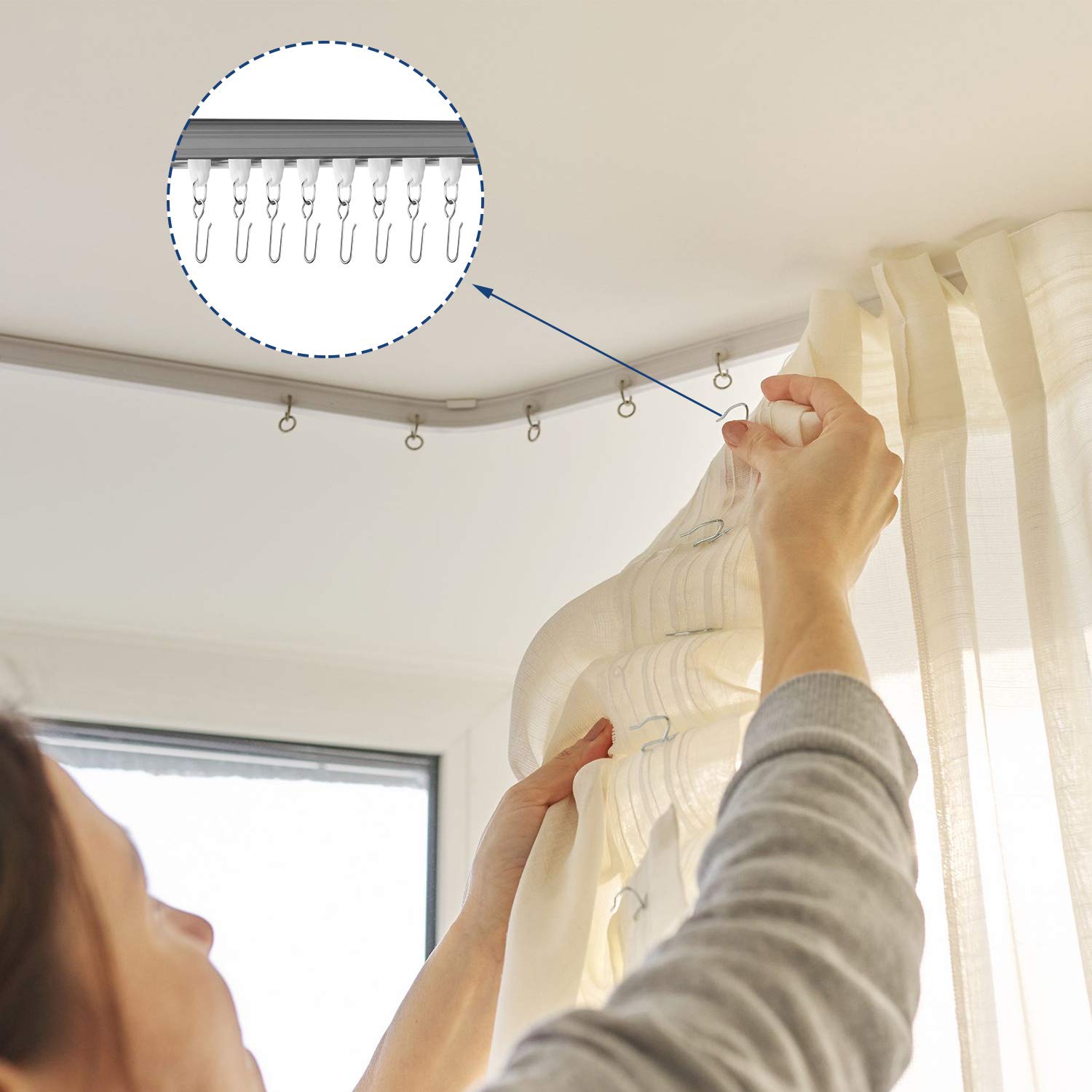 120 Pieces Curtain Track Hooks Metal Curtain Hooks Drapes Curtain Wire Hooks Stainless Steel Small S Hooks for Ceiling Track