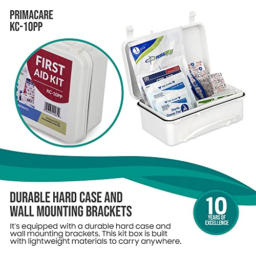 Primacare KC-10PP 10 Person Compact First Aid Kit, 8"x5"x3", with 102 Pieces Emergency Medical Supplies, Portable Kits for Home, School and Office, Wall Mount, White