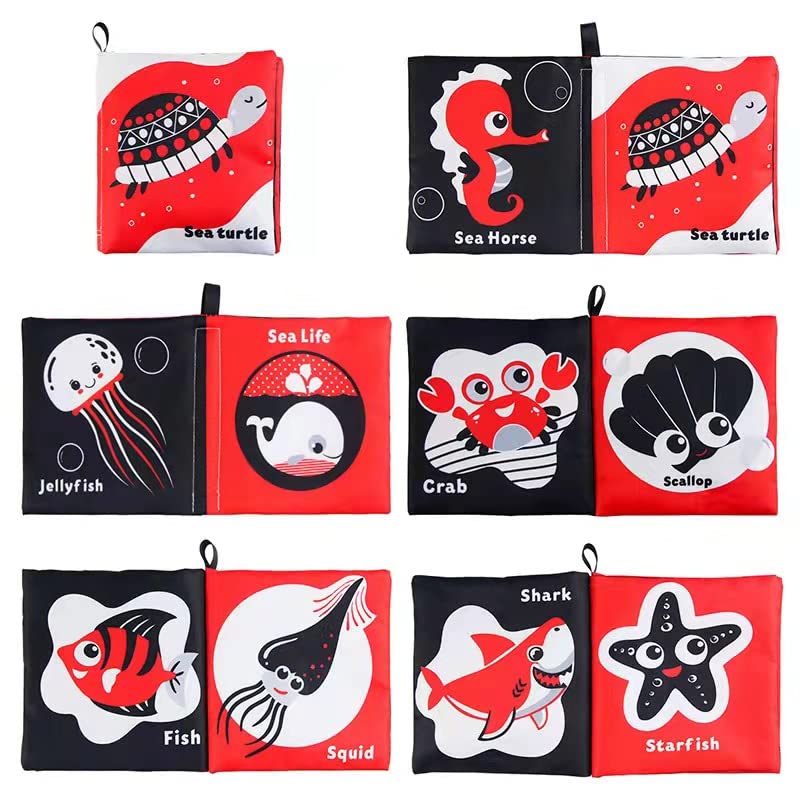 4 Baby Crinkle Books 0-6 12 Months, High Contrast Black and White Book, Touch and Feel Crinkle Cloth Book Soft Baby's First Fabric Book Activate Visual & Brain for Newborn, Toddler and Infant