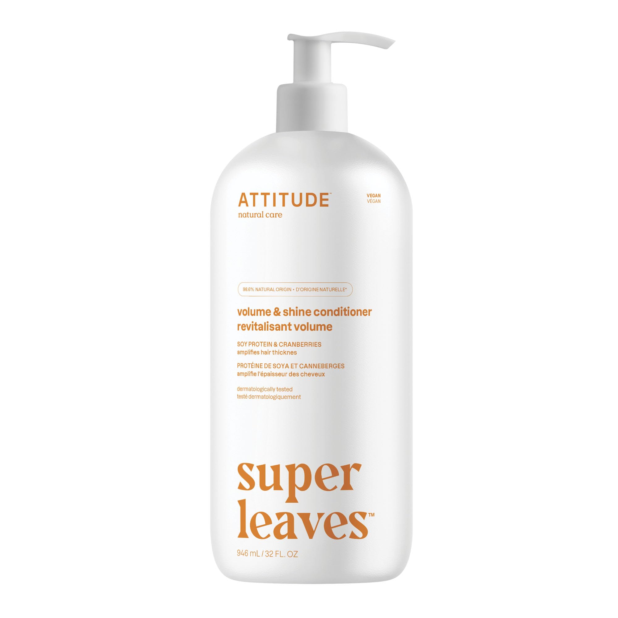 ATTITUDE Volume and Shine Hair Conditioner, For Thin Hair, Naturally Derived Ingredients, Vegan Detangler, Dermatologically Tested, Soy Protein & Cranberries, 32 Fl Oz