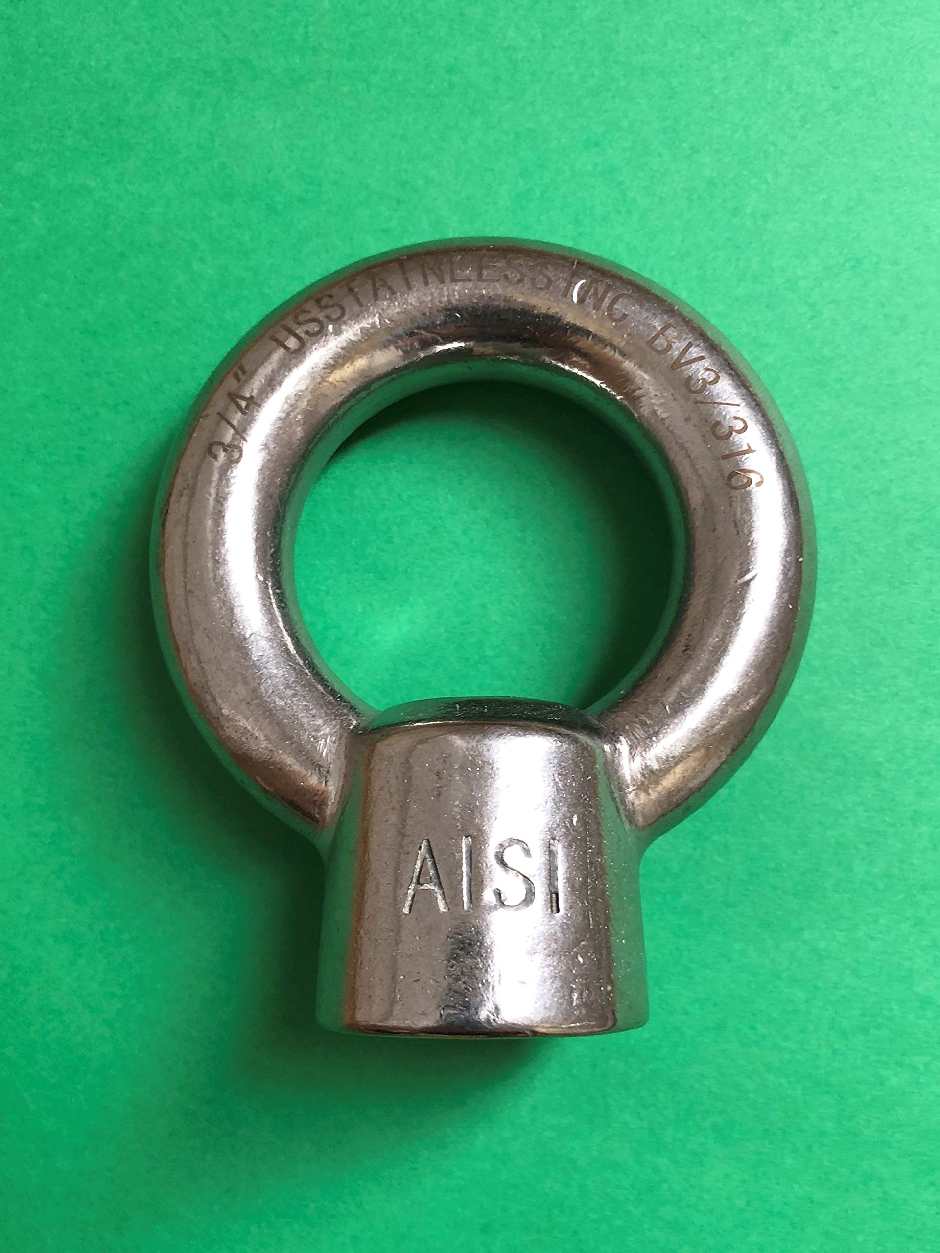 US STAINLESS Stainless Steel 316 Lifting Eye Nut 3/4" UNC Marine Grade Pitch of 10