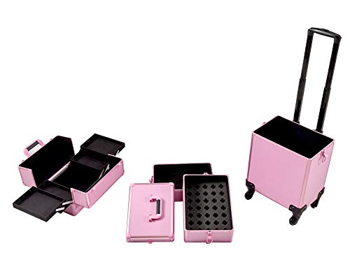 Train Case Rolling 5-in-1 with nail polish holder Portable Makeup Professional Cosmetic Organizer Makeup Traveling case Trolley Cart Trunk