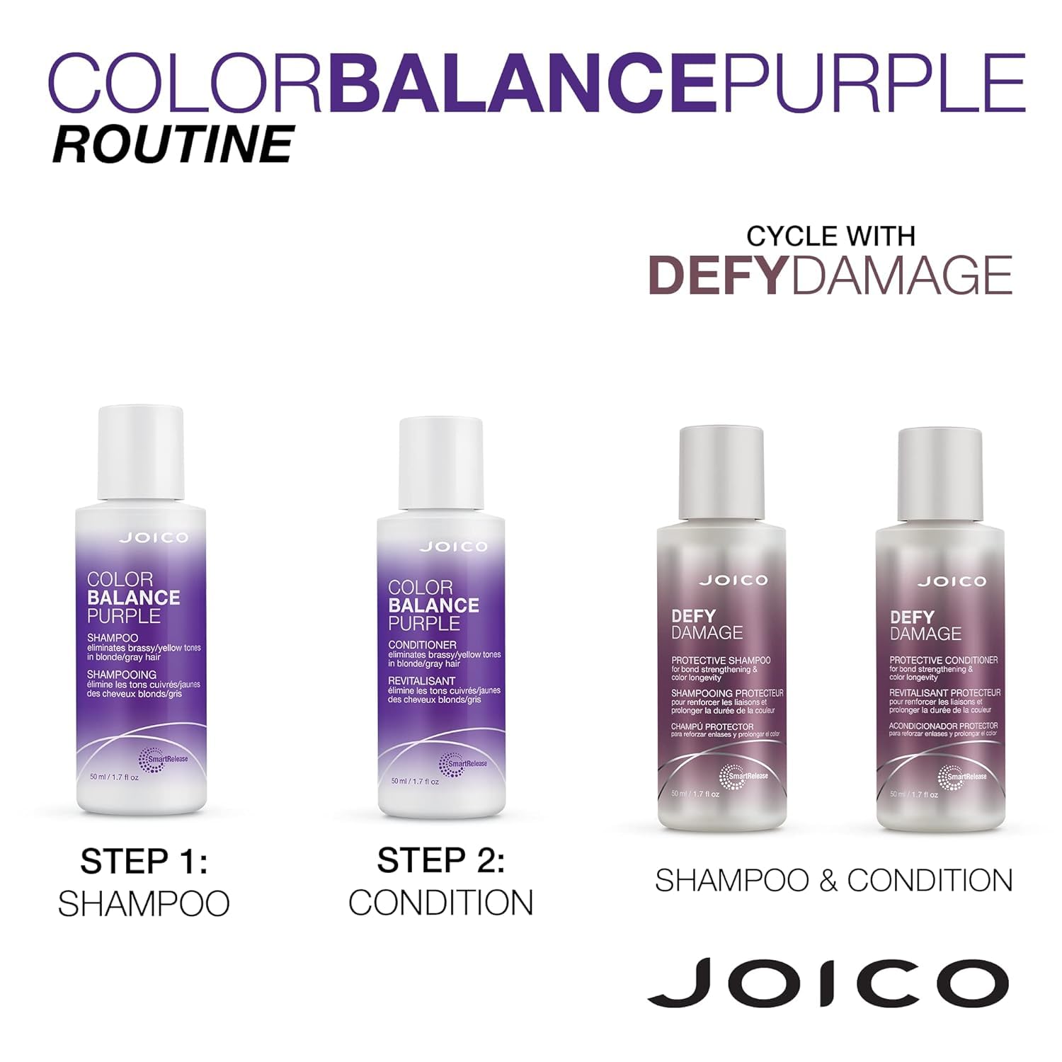 Joico Color Balance Purple Shampoo & Conditioner Mini Set, For Cool Blonde or Gray Hair