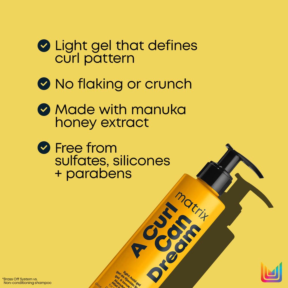 Matrix A Curl Can Dream Light Hold Gel, Defines Curls Without Flaking or Crunch For Curly, Coily, & Wavy Hair, Silicone, Sulfate & Paraben Free, Salon Styling Gel, Control Frizz, 6.7 Fl Oz