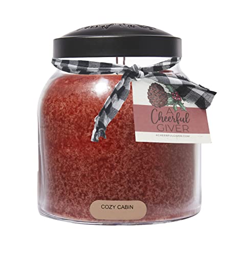 A Cheerful Giver — Cozy Cabin - 34oz Papa Scented Candle Jar with Lid - Keepers of the Light - 155 Hours of Burn Time, Gift for Women, Red