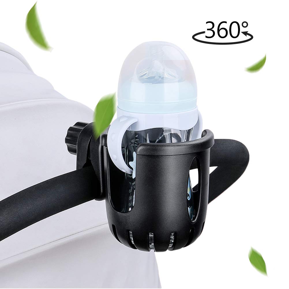 Universal Cup Holders for Bikes and Strollers, Drink Holders for Trolleys and Wheelchairs with 360-degree Rotation (Black, 1 Piece)