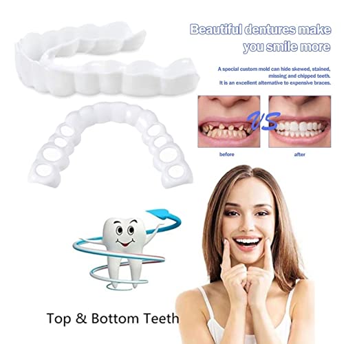 2 Pairs Fake Teeth，Adjustable Veneers Dentures for Men and Women，Cosmetic Tooth Repair Kit for Regain Confident Smile.