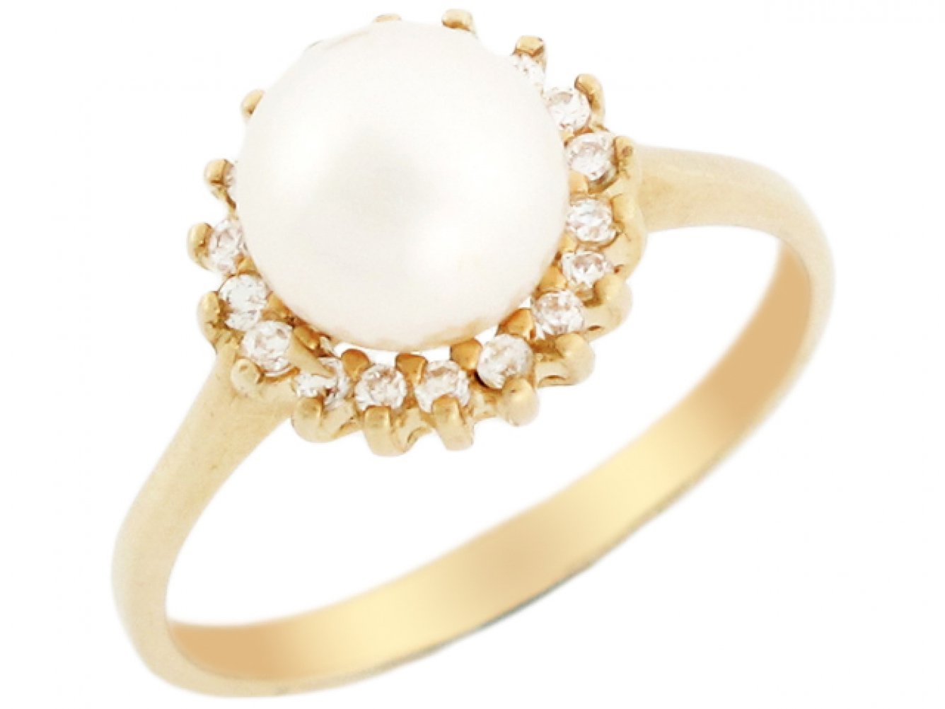 10k Solid Yellow Gold Freshwater Cultured Pearl & CZ Elegant Ring Jewelry